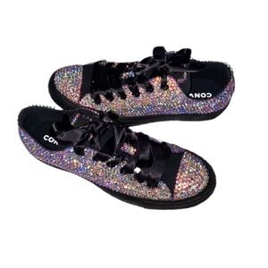 Converse | Shoes | Luxe Diamond Crystal Ab Black Low Top Converse Sizes ...